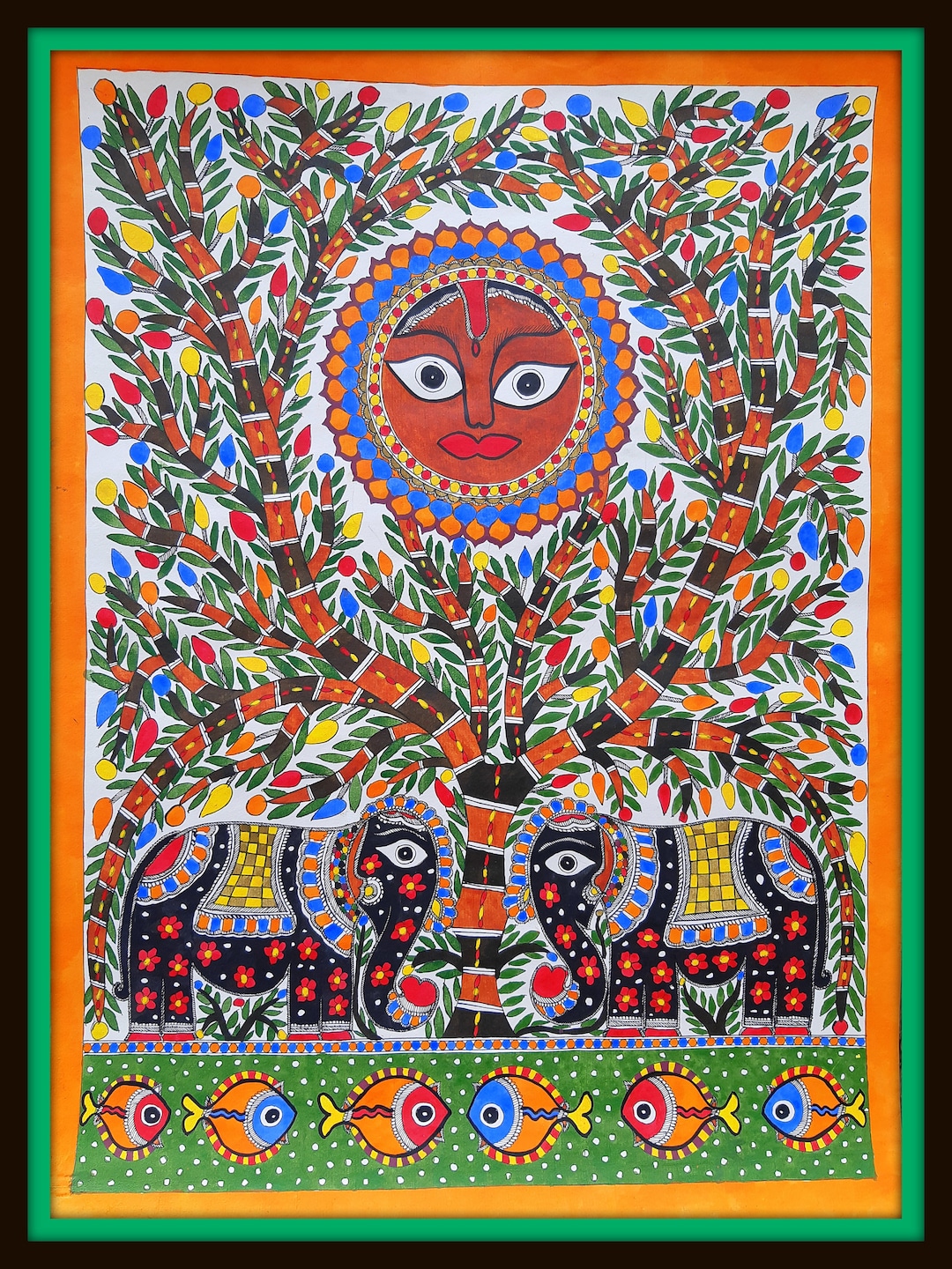 Sun God Smiling Down on US Madhubani Painting - Etsy