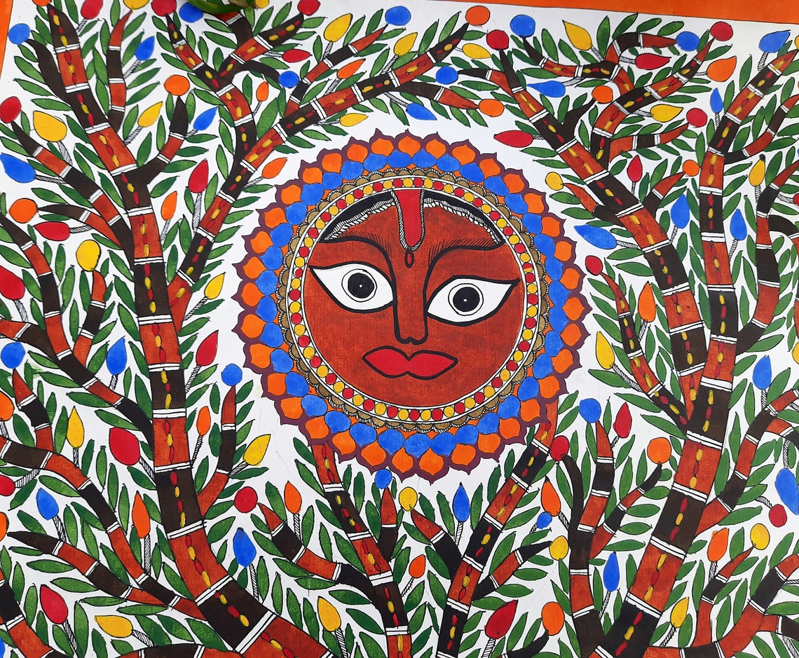 Sun God Smiling Down on US Madhubani Painting - Etsy