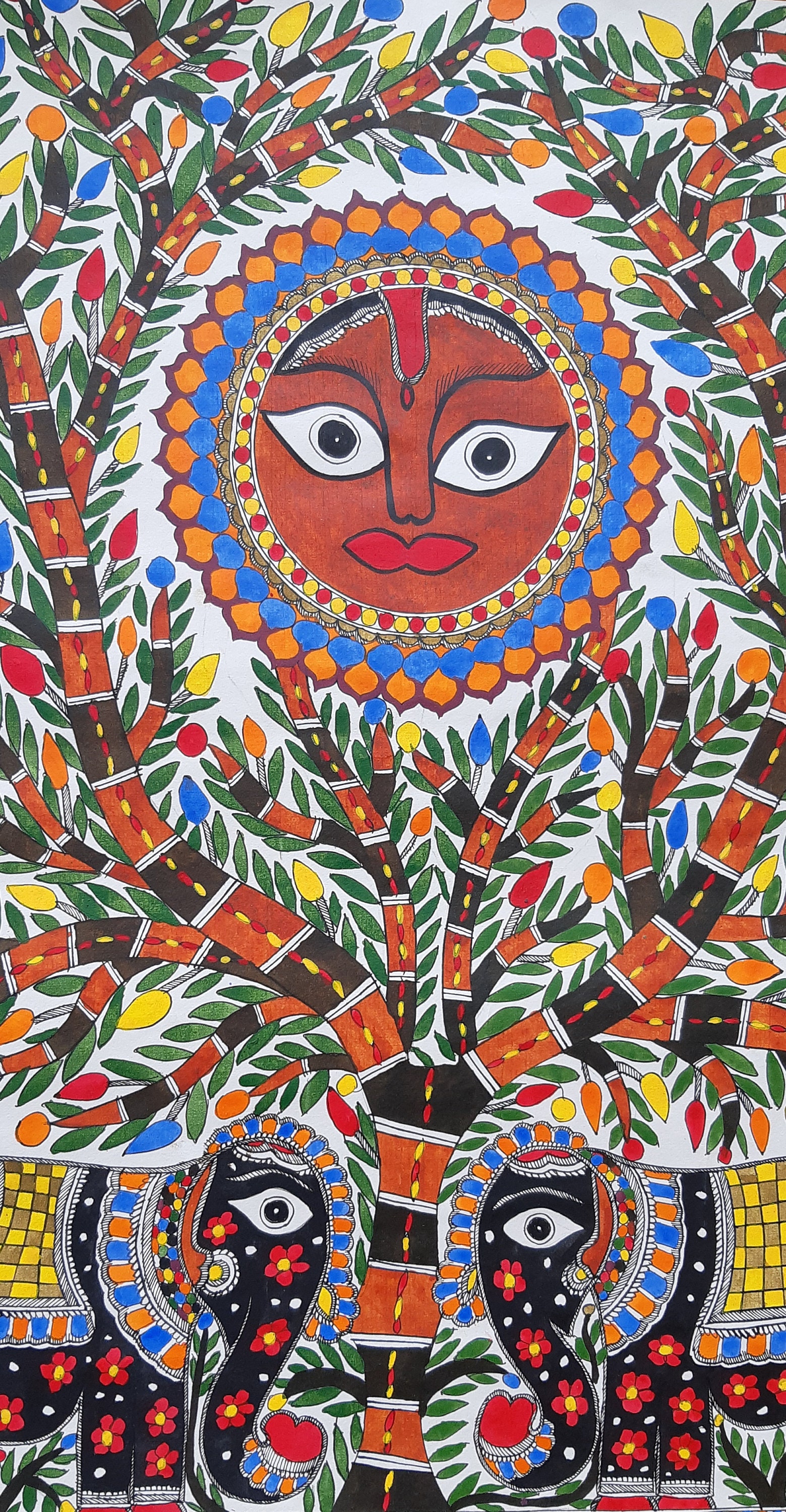 Sun God Smiling Down on US Madhubani Painting - Etsy
