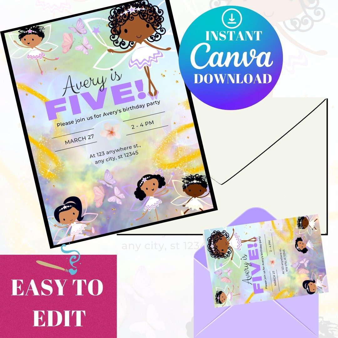 Editable Fairy Birthday Invitation Canva Fairy Party Invite Magical