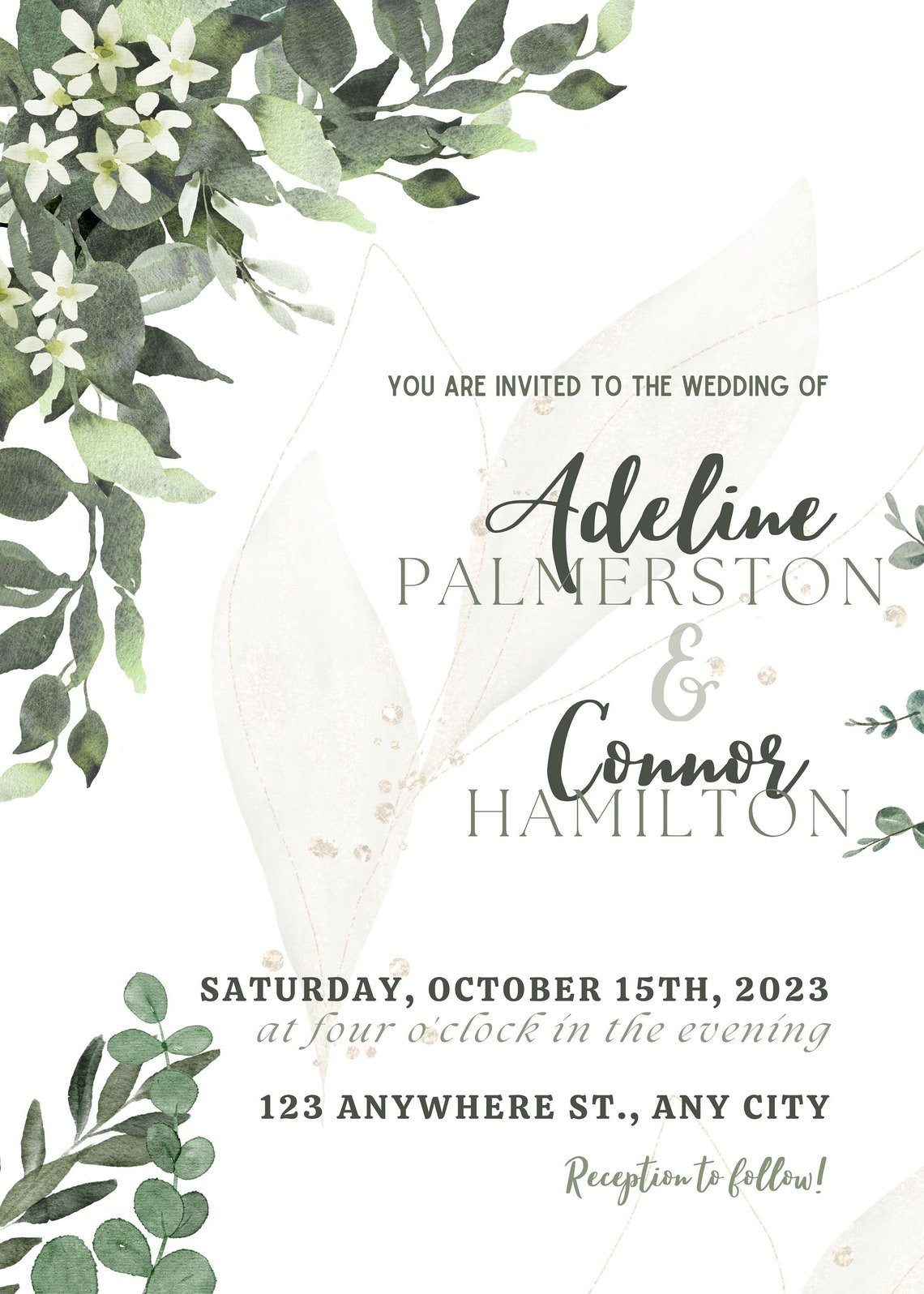 GREENERY Wedding Invitation Template, Printable Wedding Invitation ...