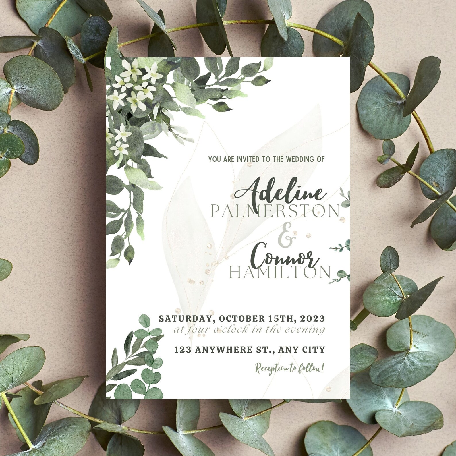 GREENERY Wedding Invitation Template, Printable Wedding Invitation ...