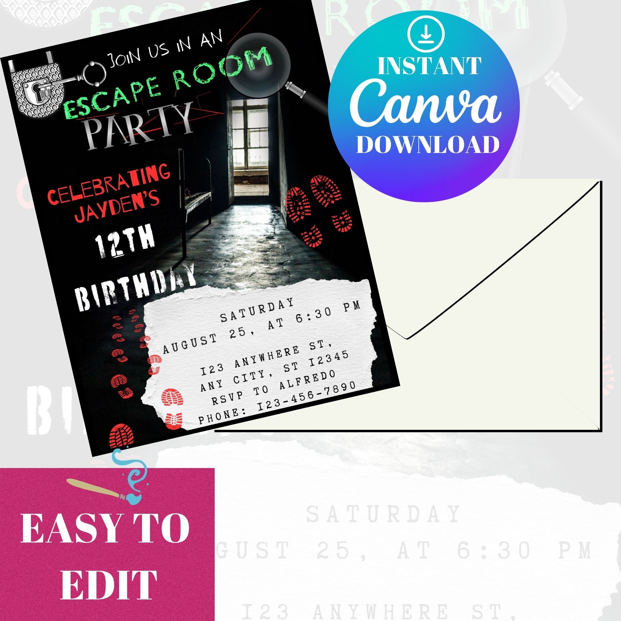 Escape Room Birthday Invitation, Digital Escape Room Invitation, CANVA ...