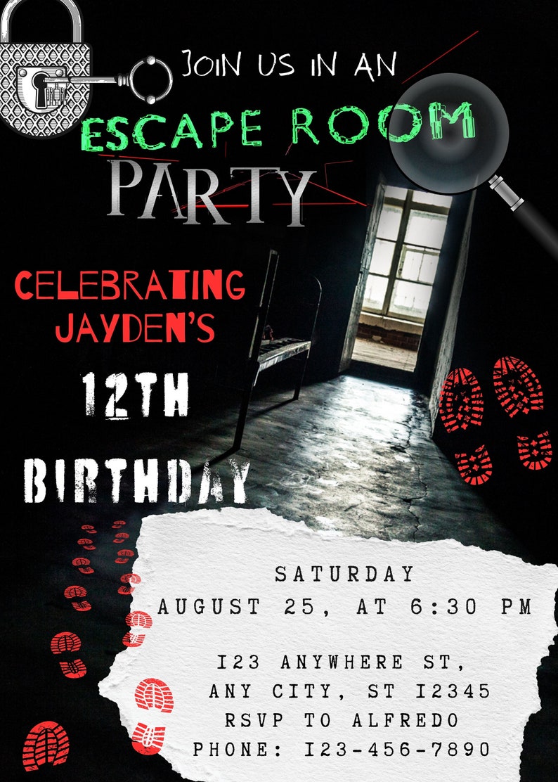 Escape Room Birthday Invitation, Digital Escape Room Invitation, CANVA ...