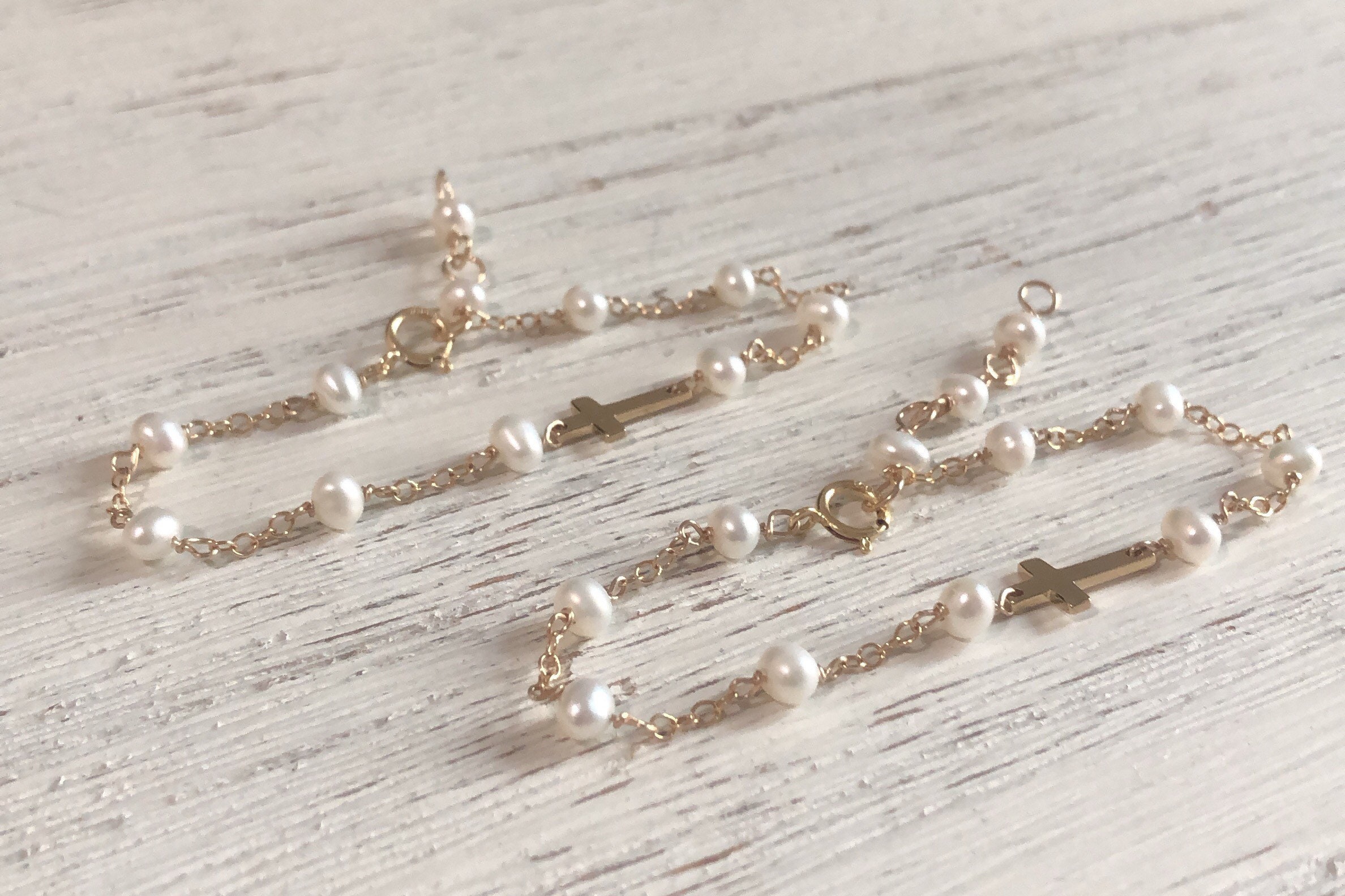 Mommy and Me Cross Bracelets-matching REAL Pearl Cross Bracelet-baby ...
