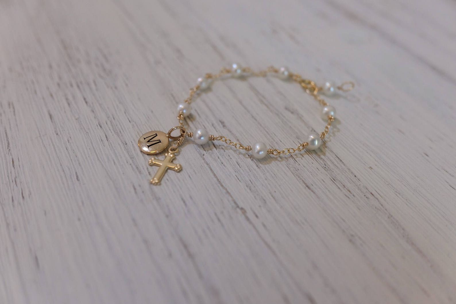 Personalized Gold and Pearl Baby Bracelet-initial Bracelet-baby Shower ...