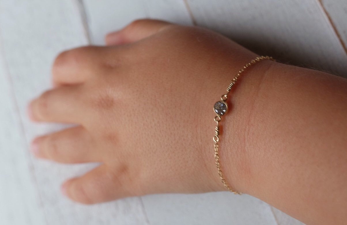 Baby Birthstone Bracelet – Dainty Gold Chain April Crystal, Newborn to ...
