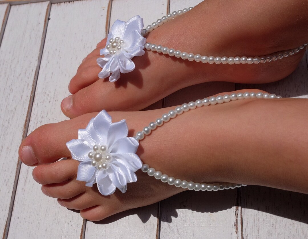 White Barefoot Sandals- Baby Barefoot Sandals- Flower Girl Sandals ...