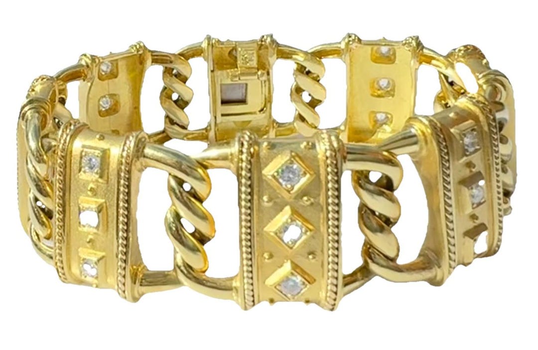 Vintage SEIDENGANG 18k Yellow Gold 1.55 Carats Diamond Link Cuff ...
