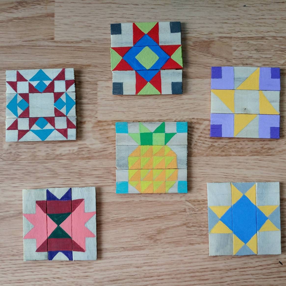 Hand Painted Wood Barn Quilt Refrigerator Magnets Stand Alone or to ...