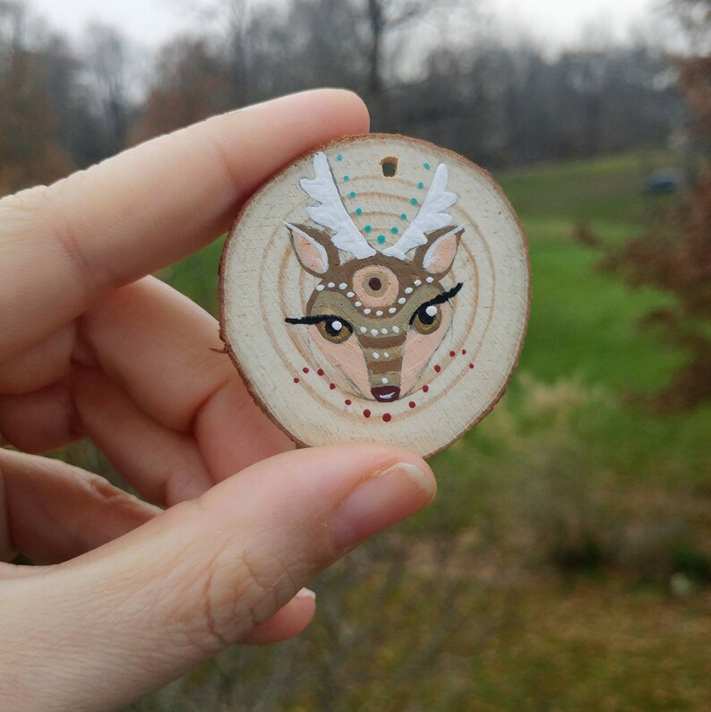 Hand Painted Animal Ornaments on Rustic Wood Slices - Etsy