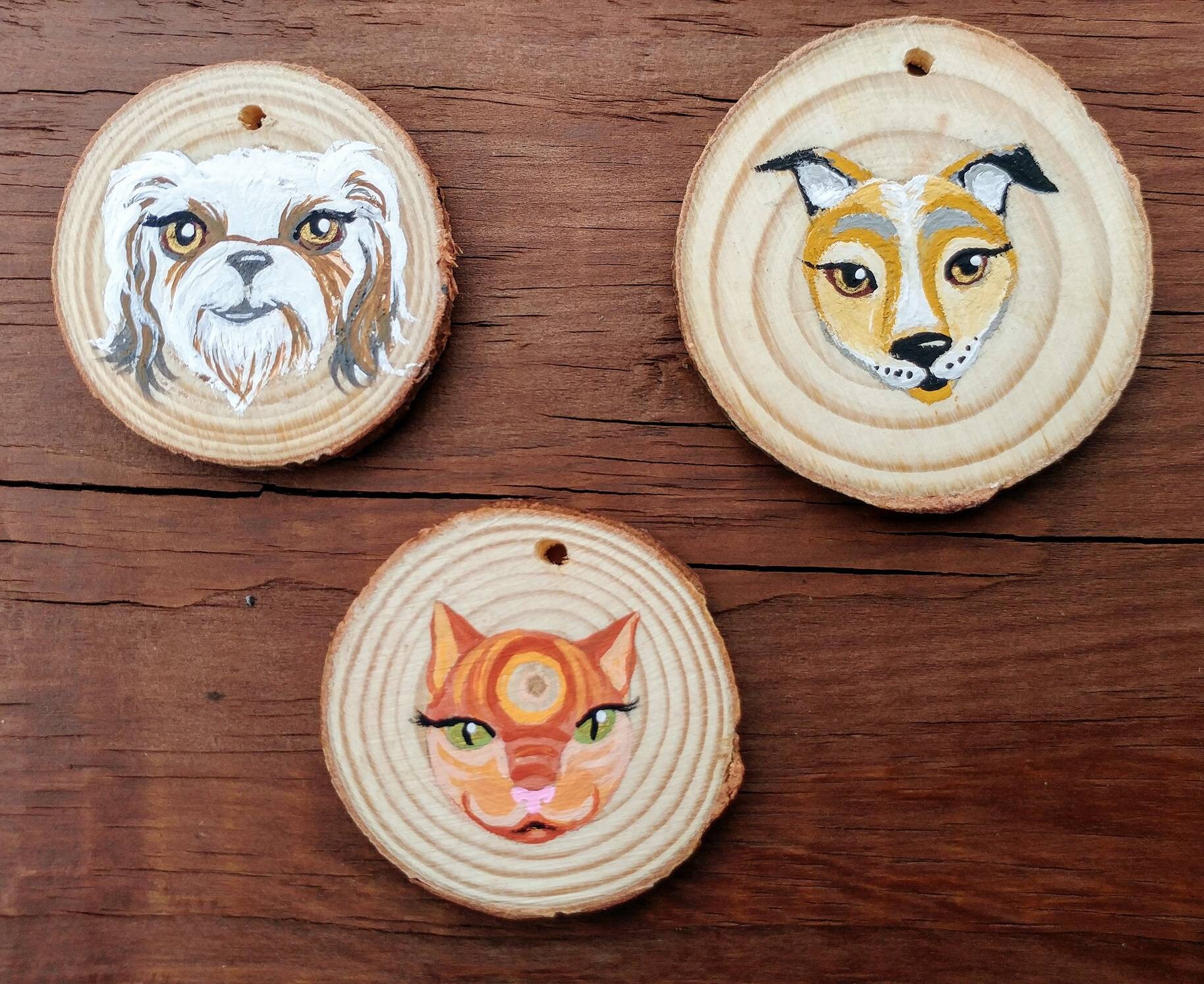 Hand Painted Animal Ornaments on Rustic Wood Slices - Etsy