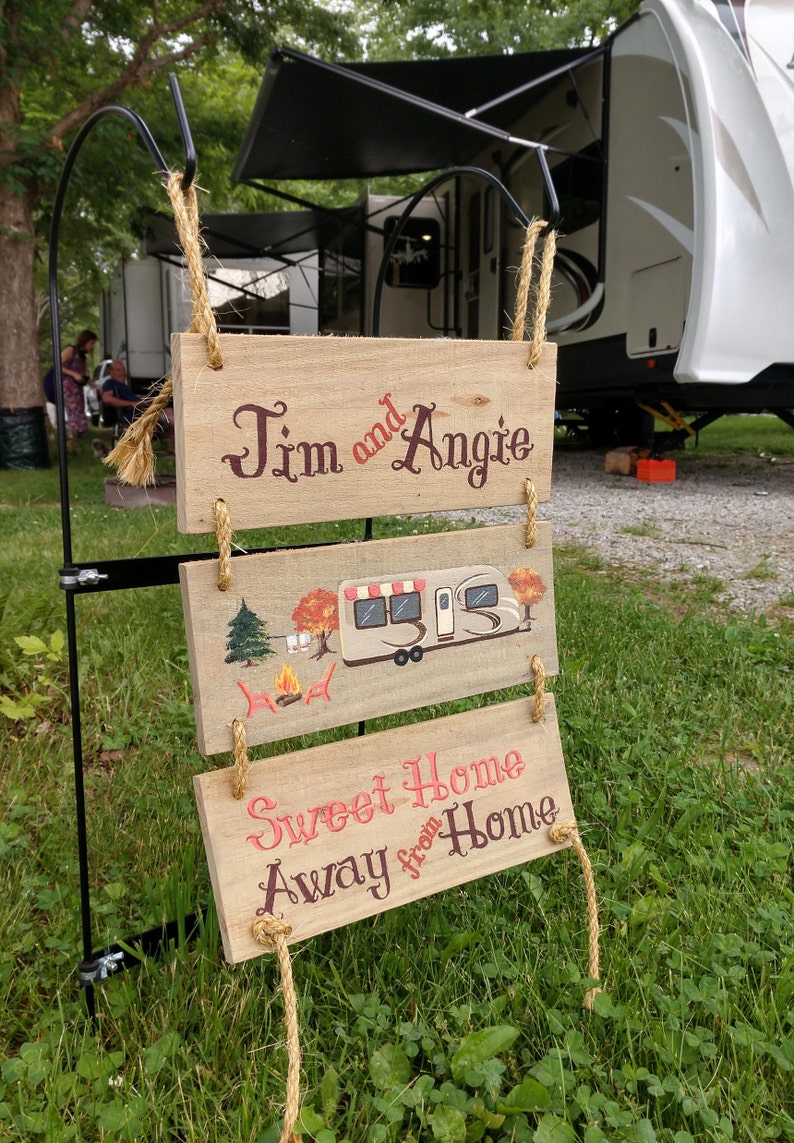 Wood Camp Site Sign Personalize W/ Names, Custom Color and Camper Style ...