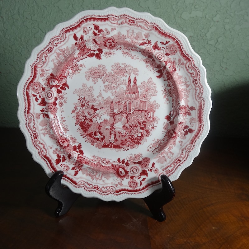 Red Transferware Plates - Etsy