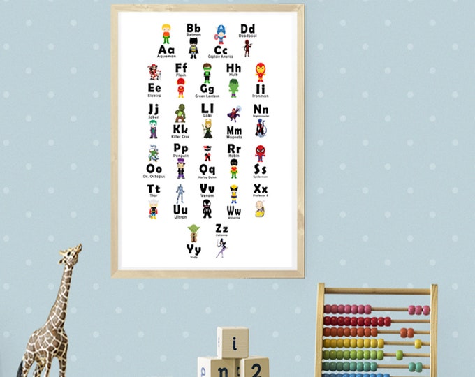 Superhero, Printable Poster, Alphabet Poster, Nursery Decor, Digital ...