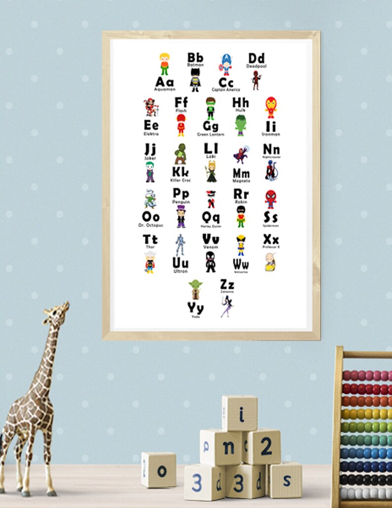 Superhero, Printable Poster, Alphabet Poster, Nursery Decor, Digital ...
