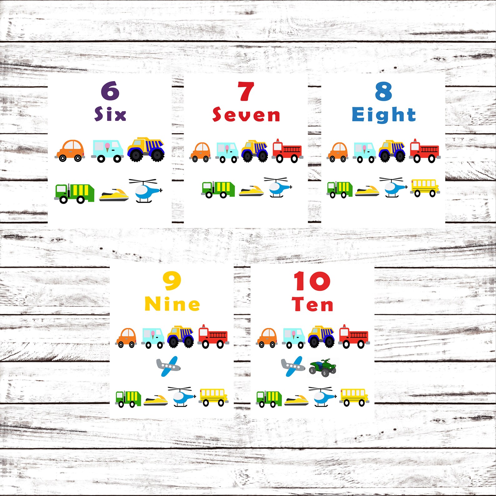 Arte de pared de transporte imprimible, tarjetas flash número de coches ...