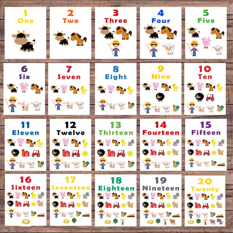 Printable Preschool Flash Cards, Farm Animals Learning Numbers ...