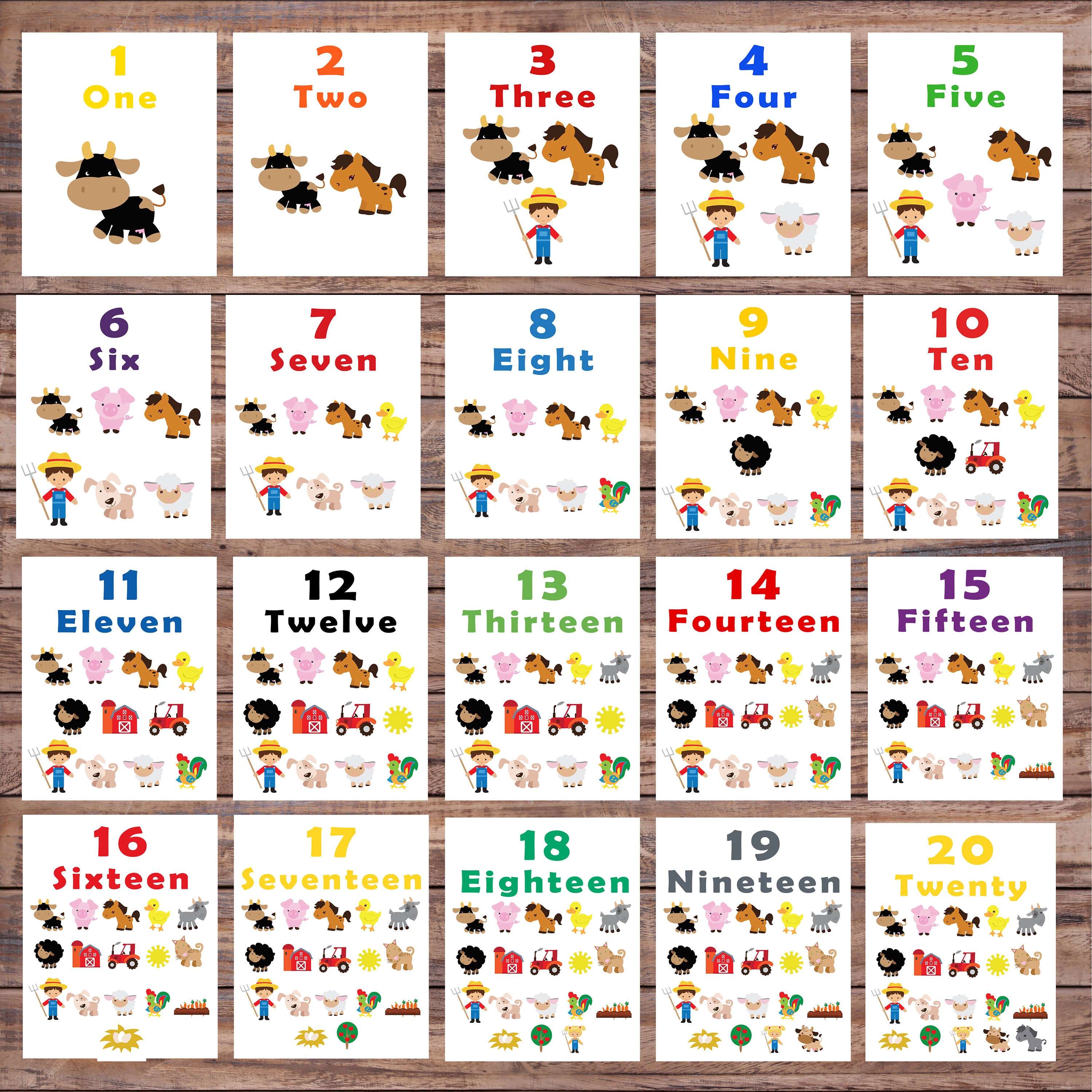 Printable Preschool Flash Cards, Farm Animals Learning Numbers ...