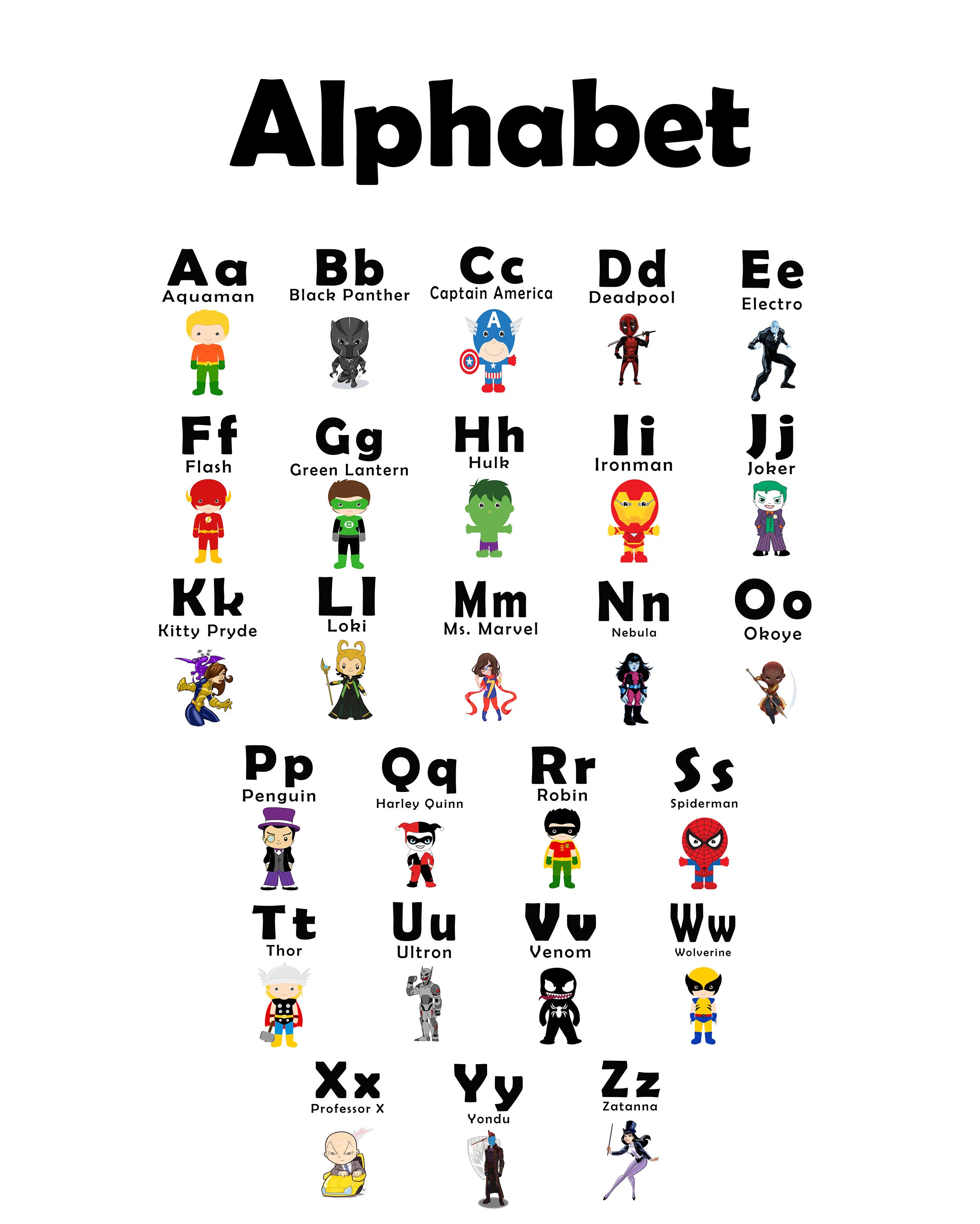 ABC Printable Flash Cards, Learning Toys, Superhero, Printable Alphabet ...