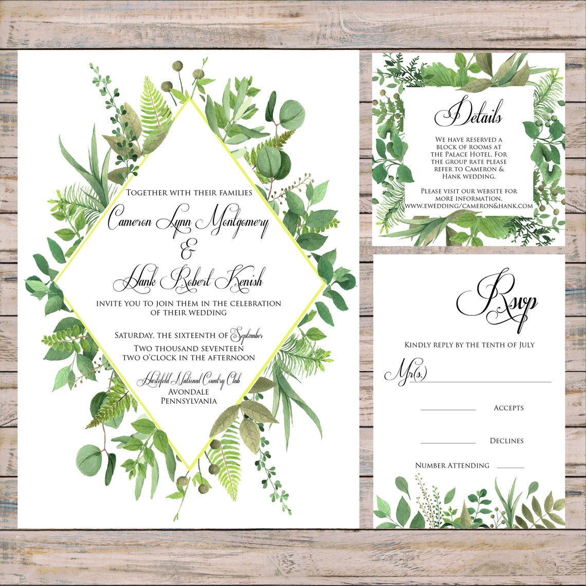 Greenery Wedding Invitation, Printable Invitation, Digital Download ...