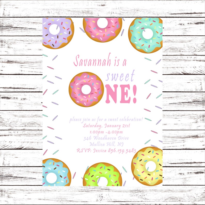 Donut Birthday Invitation, First Birthday Party, Girl First Birthday ...
