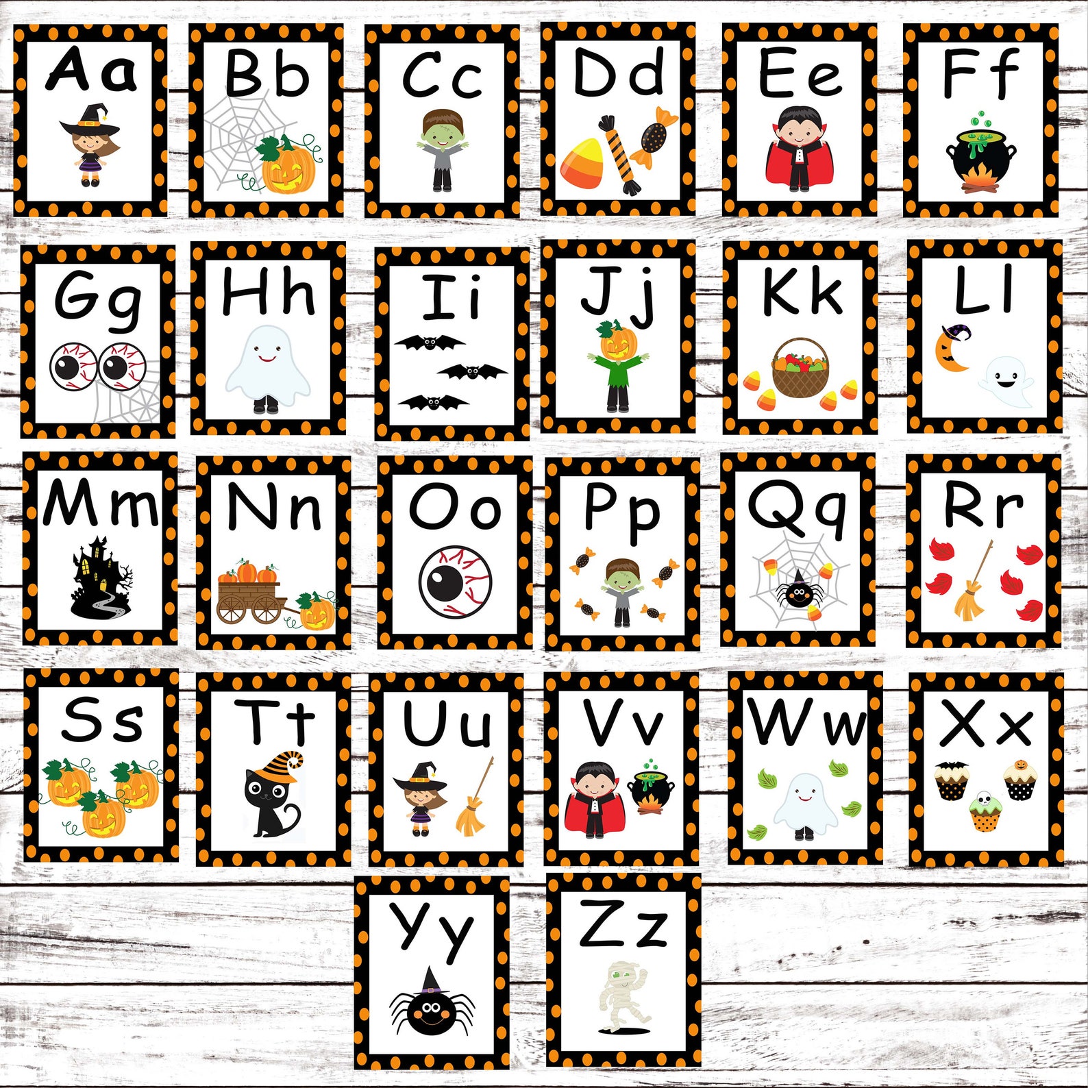 Printable Flash Cards Halloween Alphabet Cards Preschool - Etsy