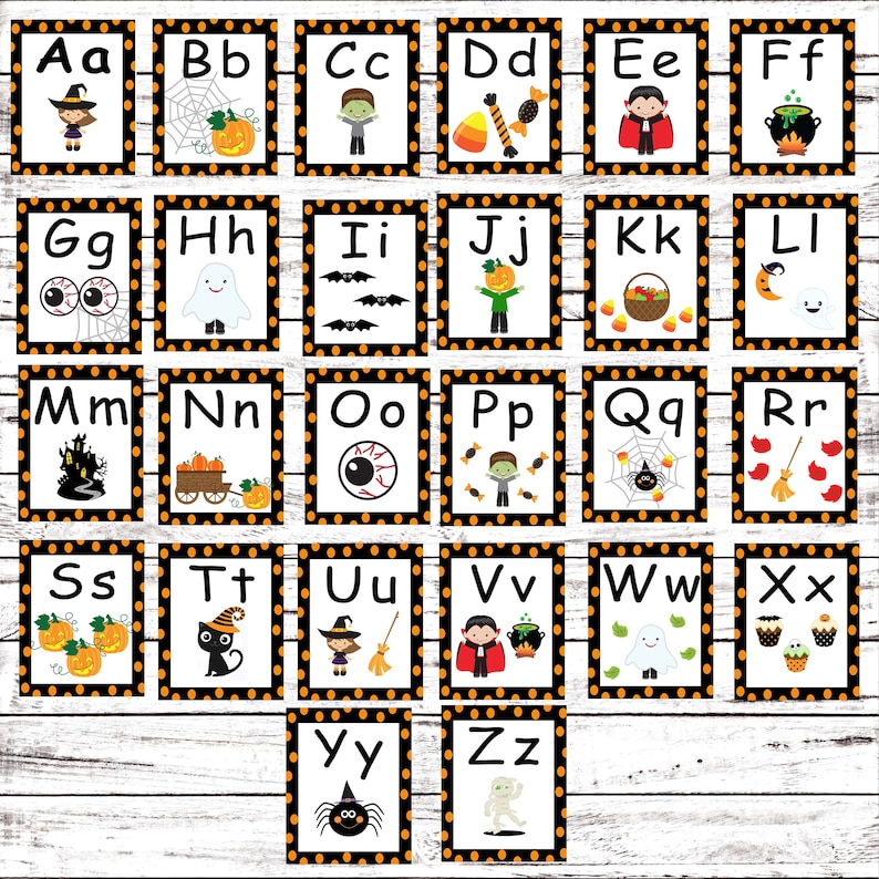 Printable Flash Cards Halloween Alphabet Cards Preschool - Etsy