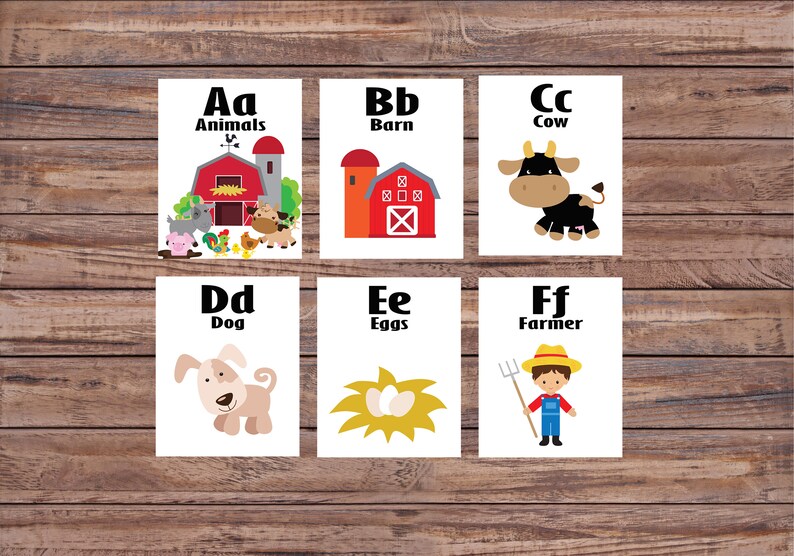 Printable Preschool Alphabet Flash Cards, Farm Animal Educational Toys ...