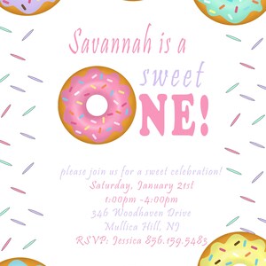 Donut Birthday Invitation, First Birthday Party, Girl First Birthday ...