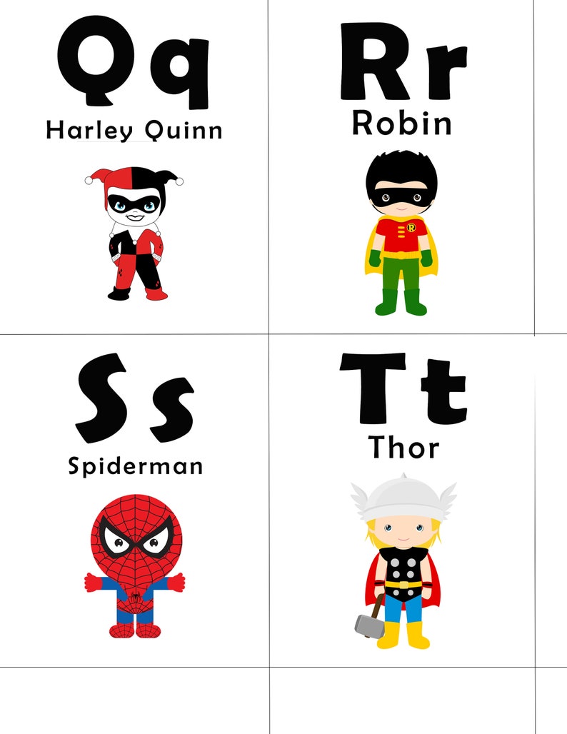 ABC Printable Flash Cards, Learning Toys, Superhero, Printable Alphabet ...