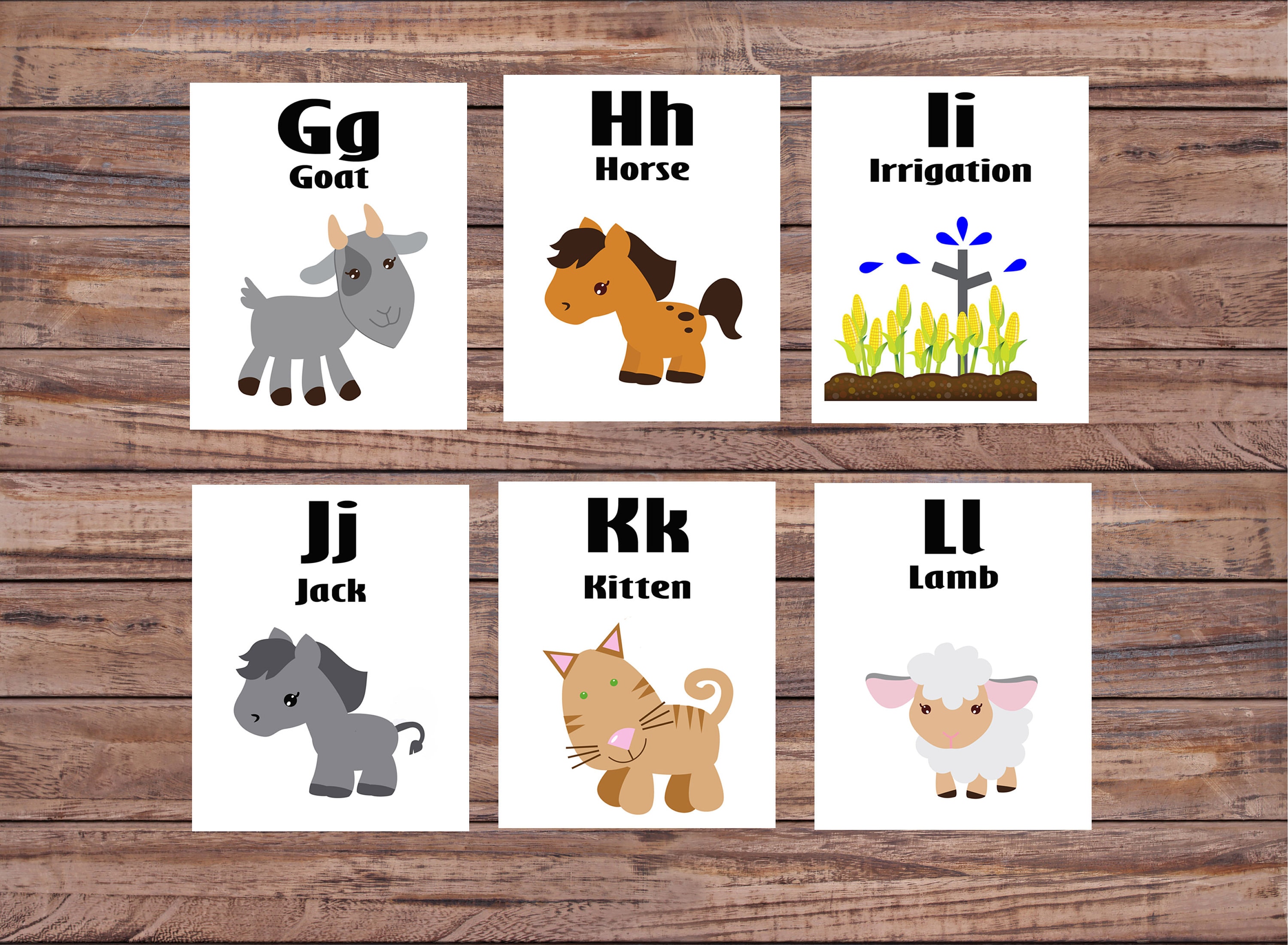 Printable Preschool Alphabet Flash Cards Farm Animal - Etsy