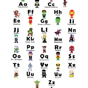 Superhero, Printable Poster, Alphabet Poster, Nursery Decor, Digital ...