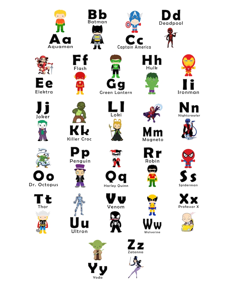 Superhero, Printable Poster, Alphabet Poster, Nursery Decor, Digital ...