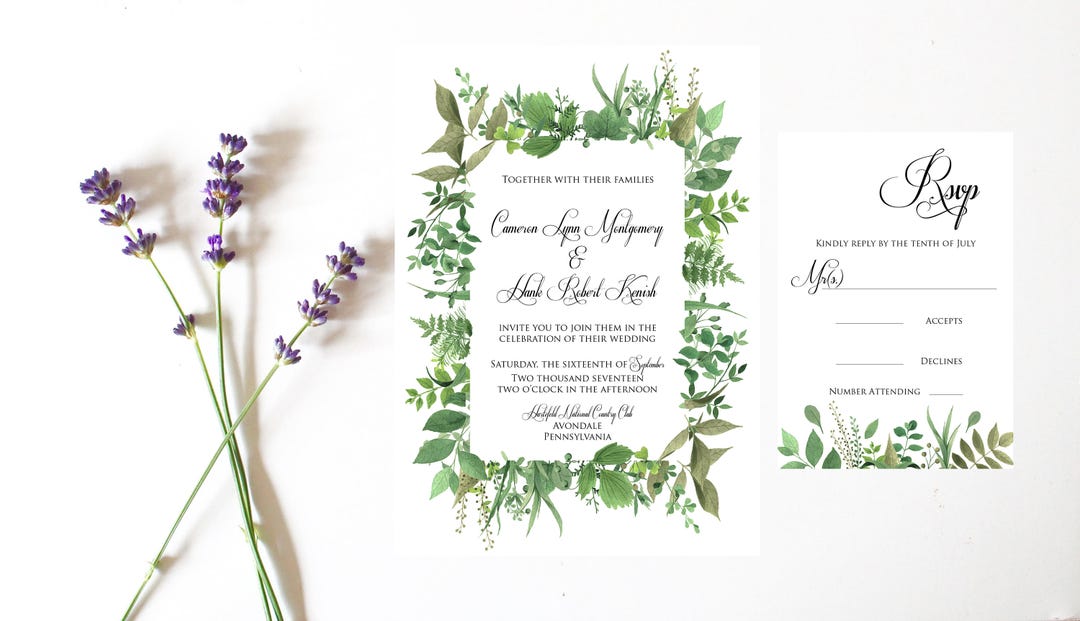 Greenery Wedding Invitation Printable, Wedding Invites Digital Download ...