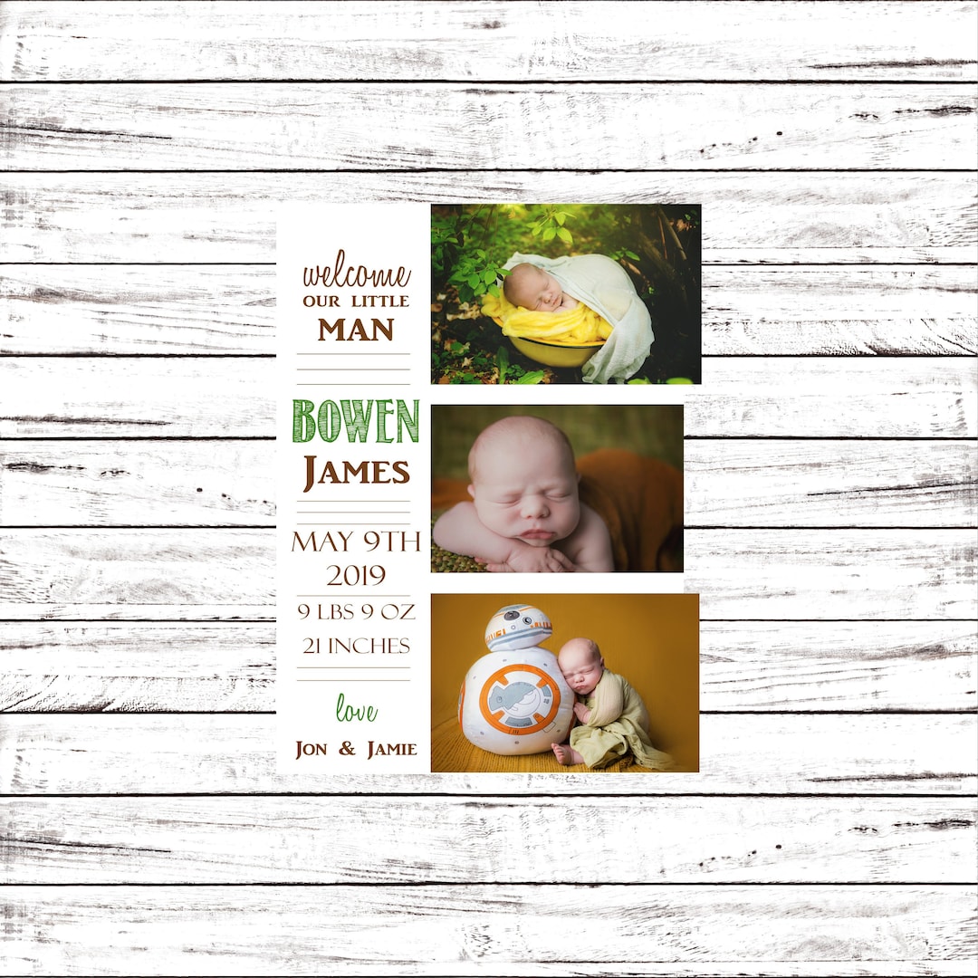 Printable Baby Boy Birth Announcement Card, Digital Photo With Stats ...