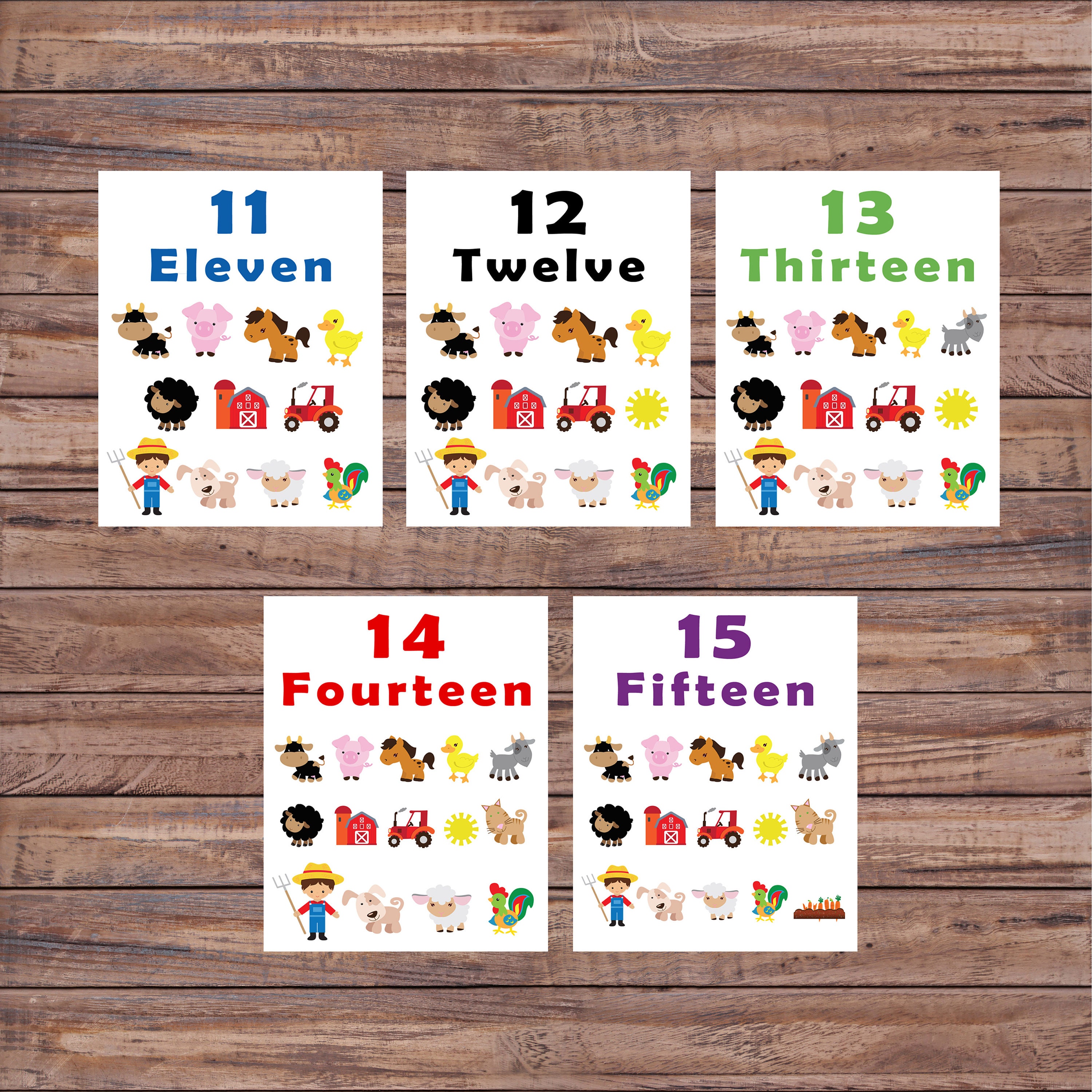 Printable Preschool Flash Cards, Farm Animals Learning Numbers ...