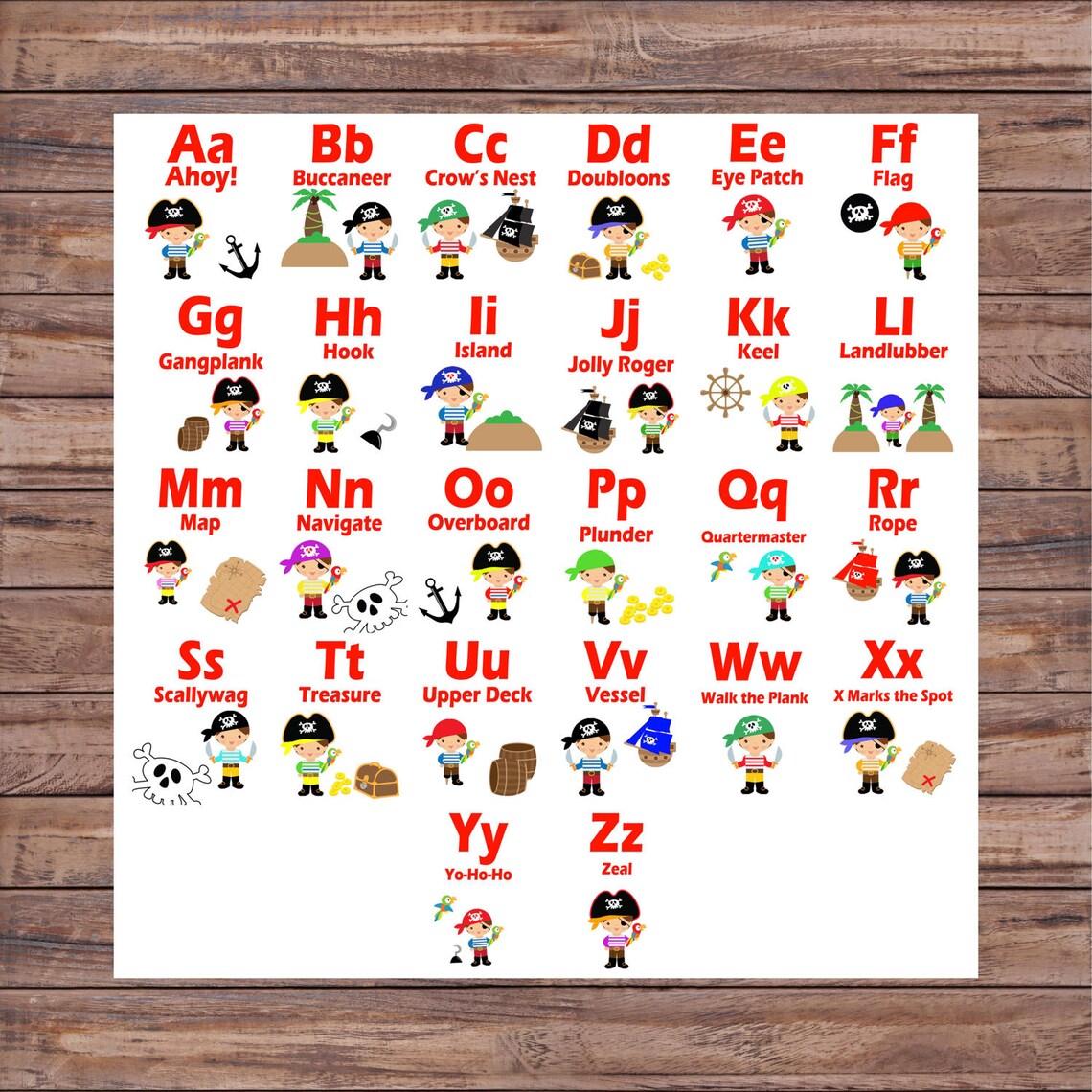Printable, Preschool Learning Flash Cards, Pirates, Printable Alphabet ...