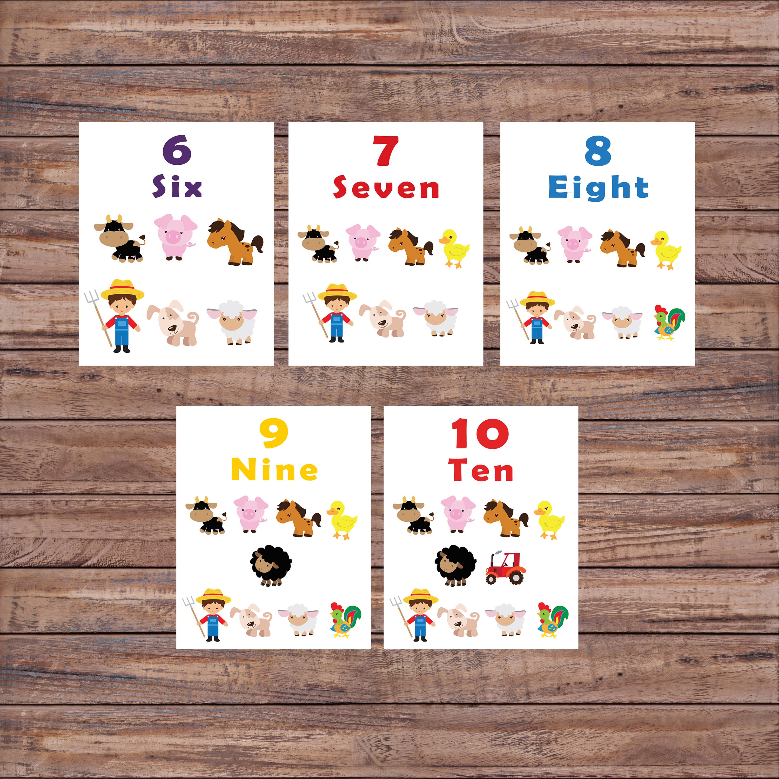 Printable Preschool Flash Cards, Farm Animals Learning Numbers ...
