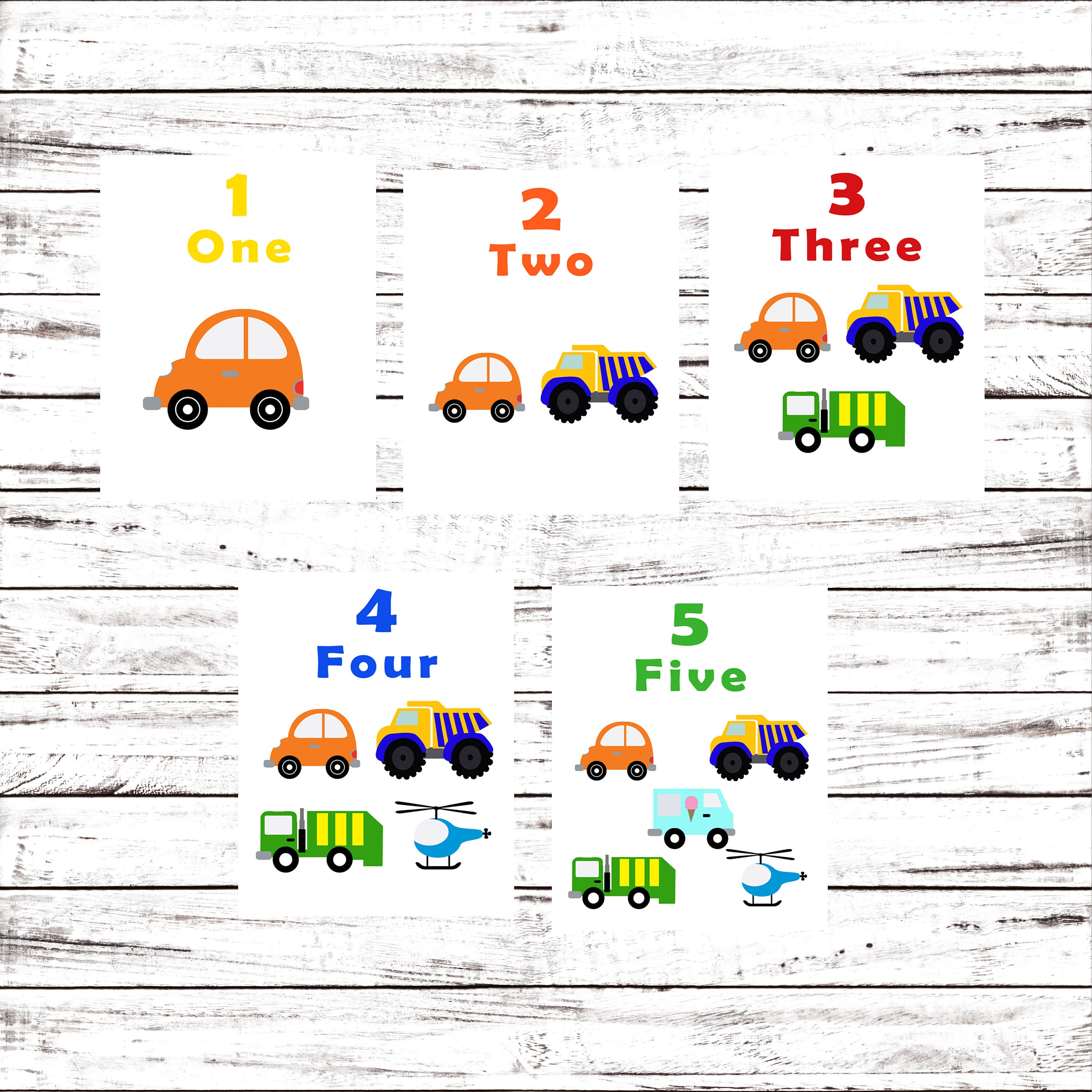 Printable Transportation Wall Art, Cars Number Flash Cards, Educational ...
