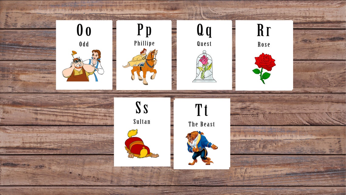 Beauty & Beast Alphabet Flash Cards, Princess Learning Toys, Printable ...