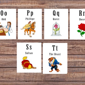 Beauty & Beast Alphabet Flash Cards, Princess Learning Toys, Printable ...