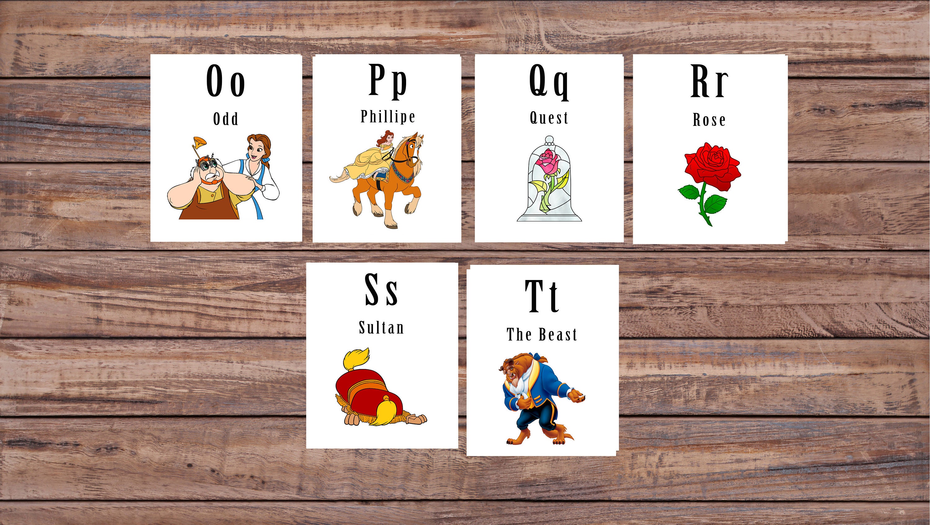 Beauty & Beast Alphabet Flash Cards, Princess Learning Toys, Printable ...