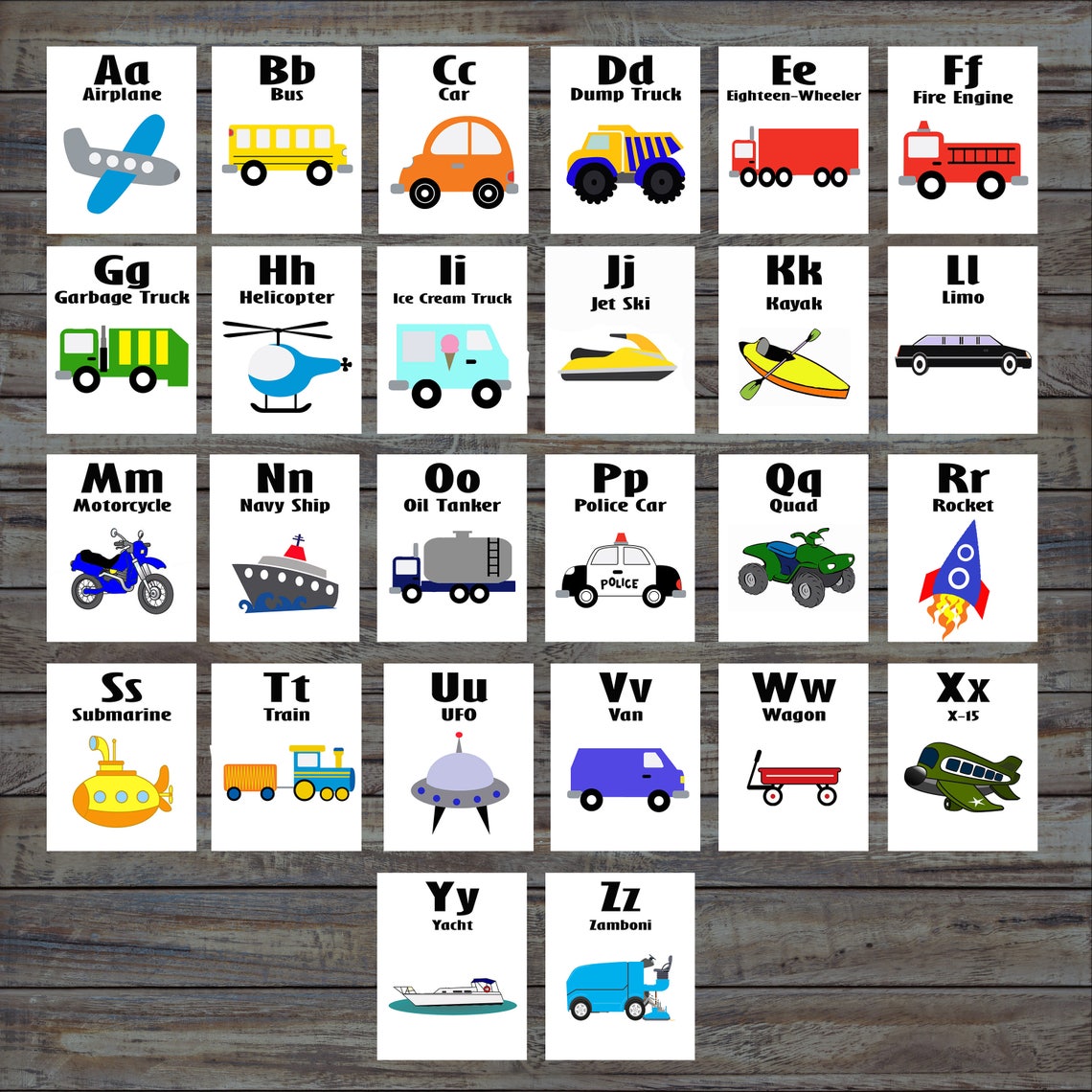 Flash Cards, Transportation, Alphabet Cards, Learning Toys, Educational ...