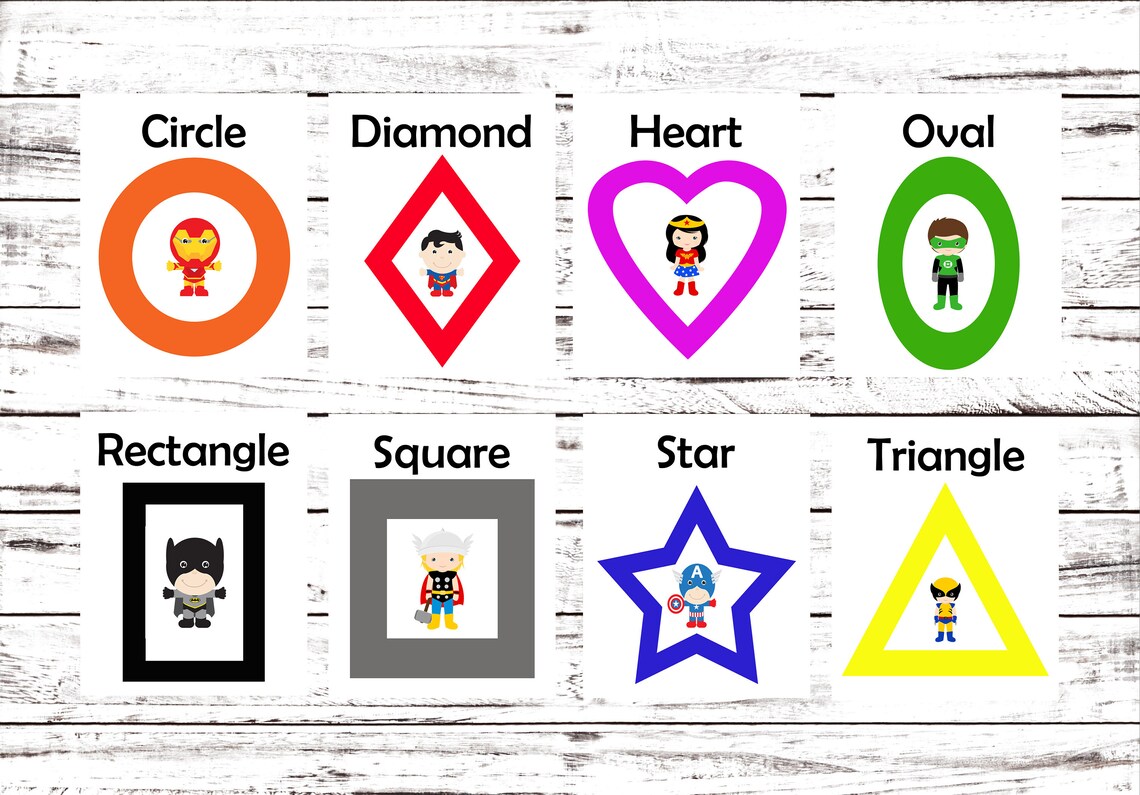Printable Flash Cards, Learning Toys, Superhero, Printable Shape Cards ...
