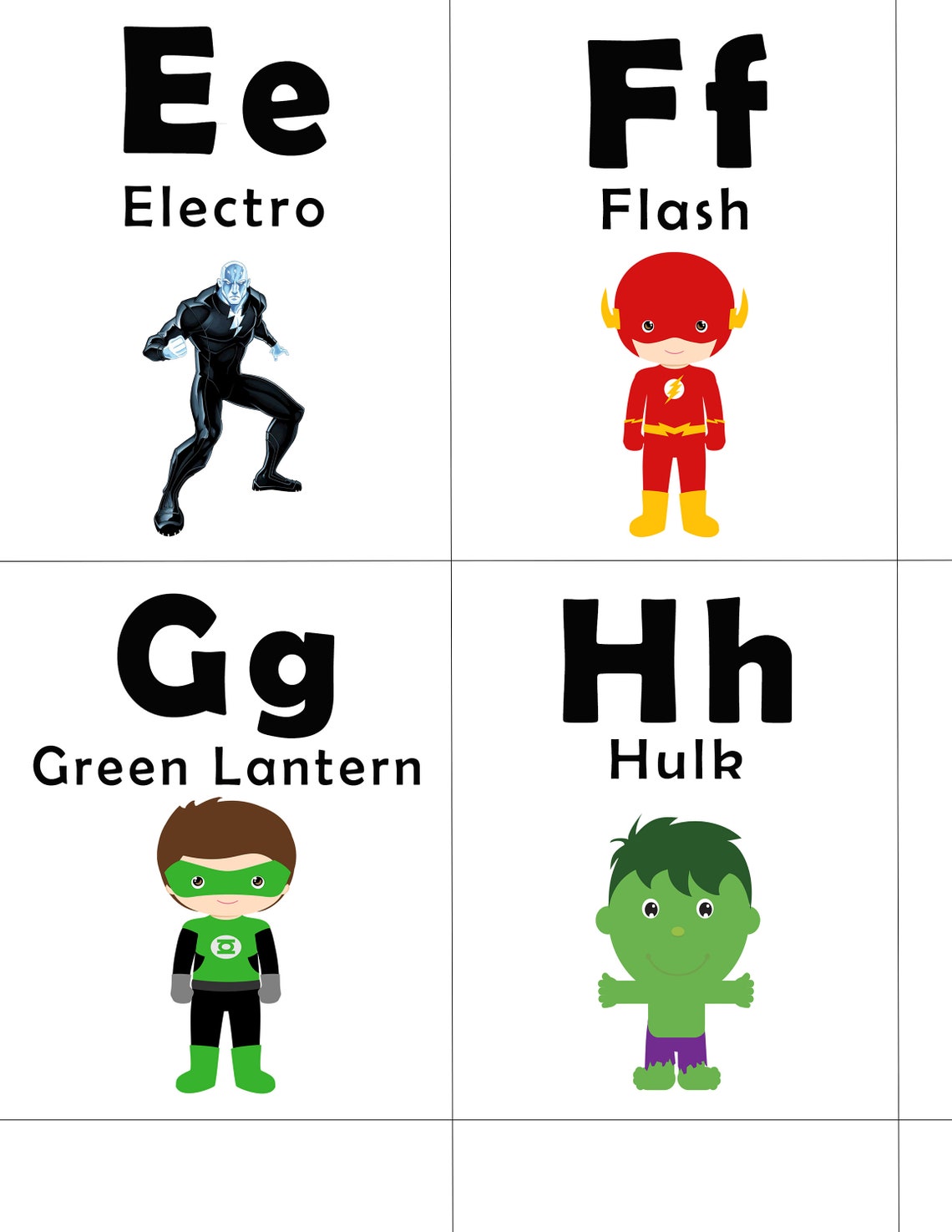 ABC Printable Flash Cards, Learning Toys, Superhero, Printable Alphabet ...