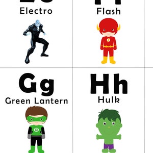 ABC Printable Flash Cards, Learning Toys, Superhero, Printable Alphabet ...