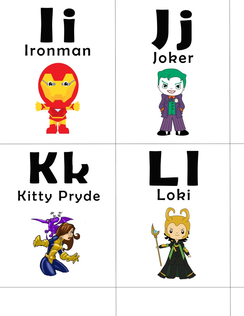 ABC Printable Flash Cards, Learning Toys, Superhero, Printable Alphabet ...