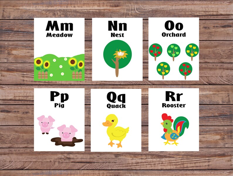 Printable Preschool Alphabet Flash Cards Farm Animal - Etsy