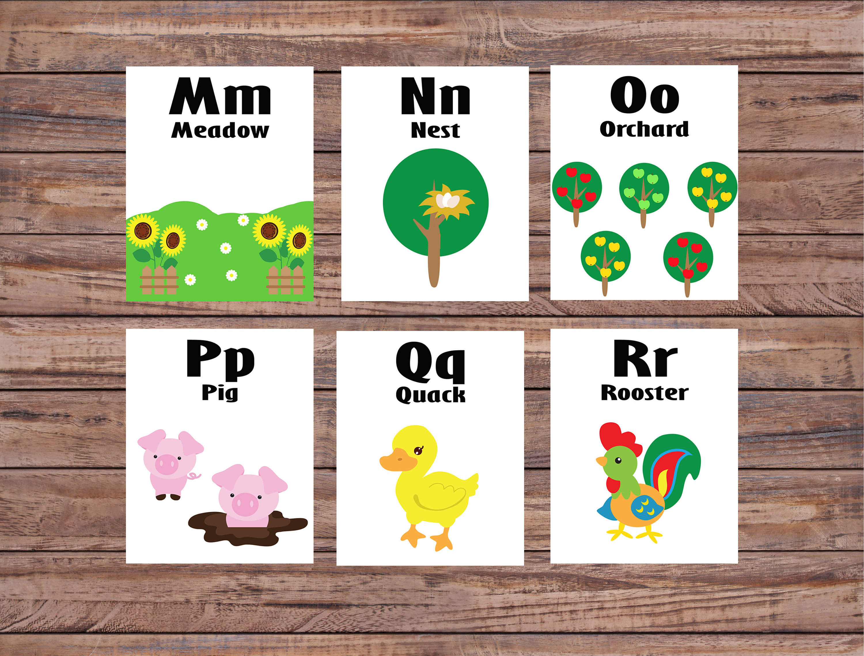 Printable Preschool Alphabet Flash Cards Farm Animal - Etsy